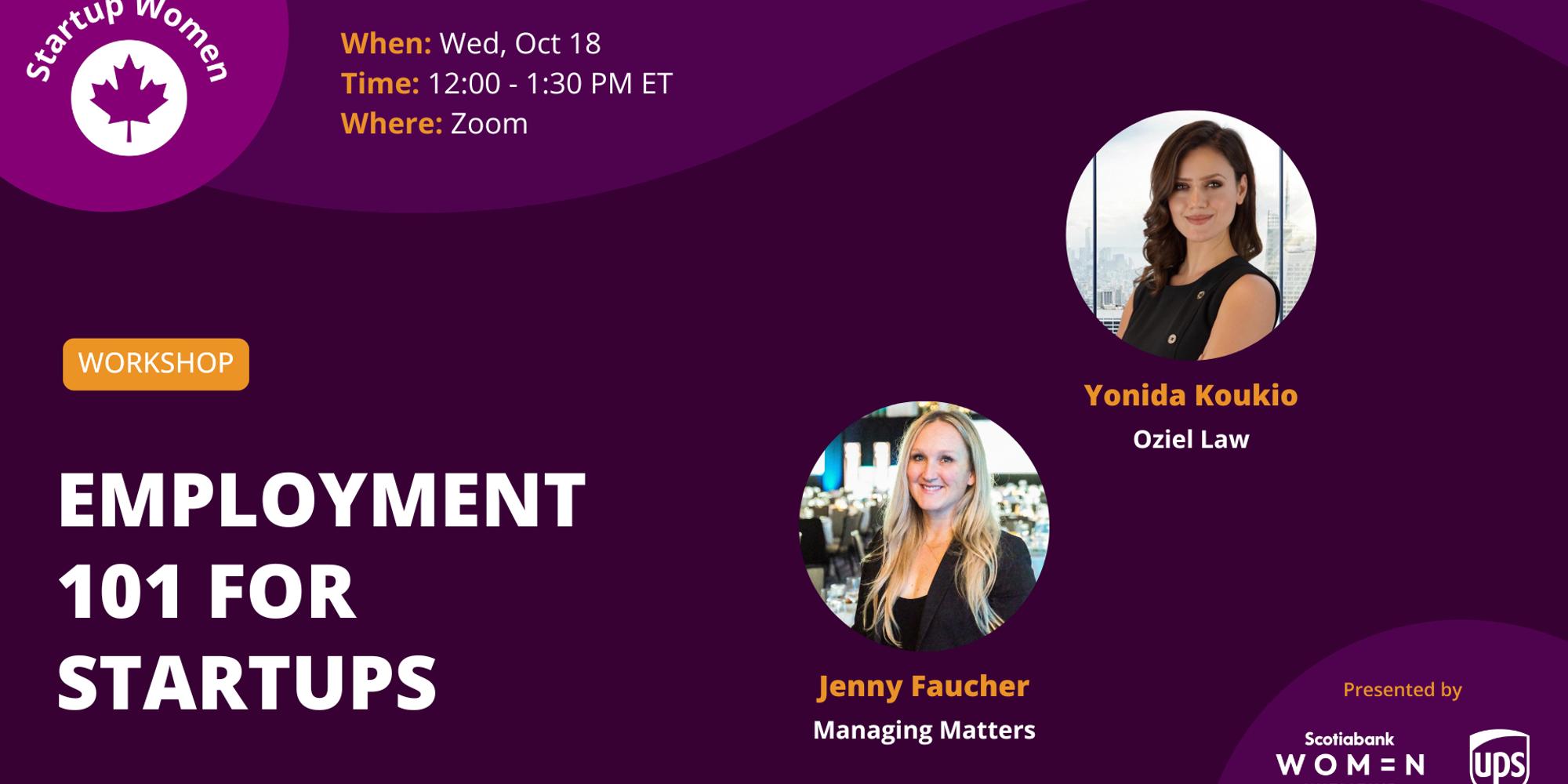 Employment 101 for Startups | Startup Women · Zoom · Luma